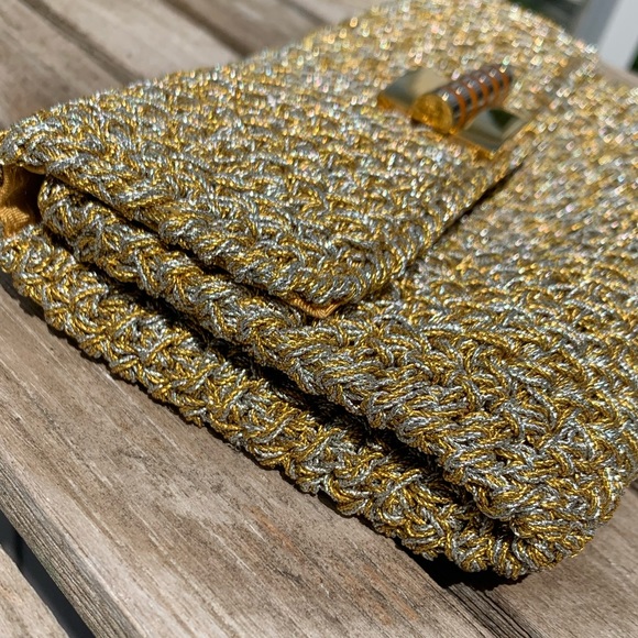 Rodo | Bags | Vintage 98s Rodo Silver Gold Crochet Clutch | Poshmark